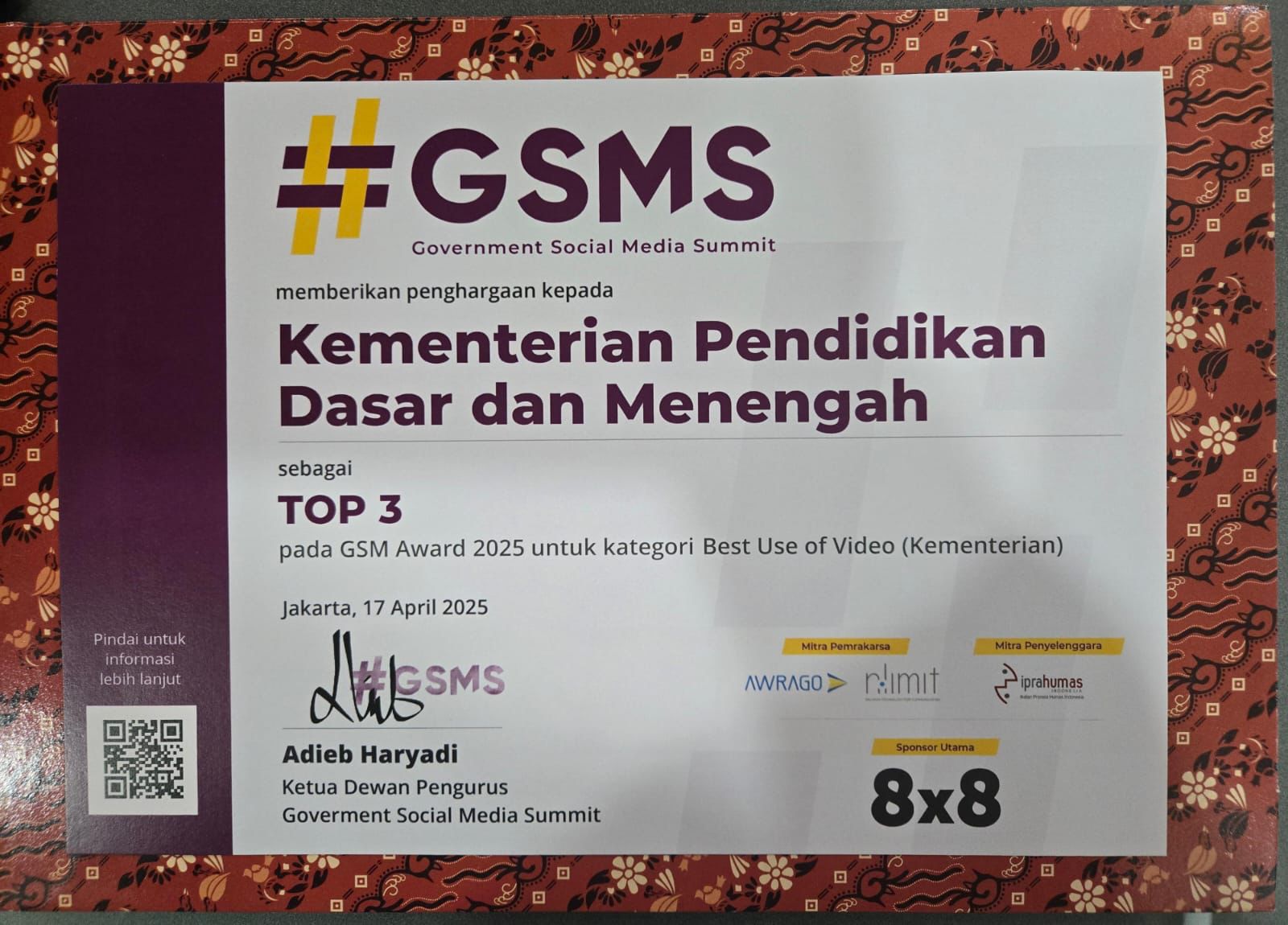 Kemendikdasmen Raih Penghargaan GSM Award 2025 Kategori Best Use of Video Kementerian - Cerdas ...
